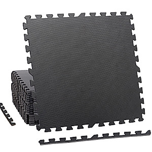 HomGarden Puzzle Exercise Mat 1/2’’ EVA Interlocking Foam Floor Mats for Exercise Equipment Home Gym Workout Mat(24 Tiles) Black