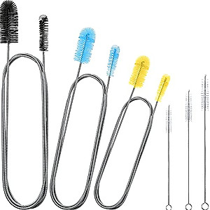 6 Pieces Aquarium Filter Brush Set Include Double-Ended Hose Brush and Straw Nylon Brush Stainless Steel Flexible Spring Brush Assorted Sizes Long Tube Cleaning Brush for Fish Tank Home Kitchen