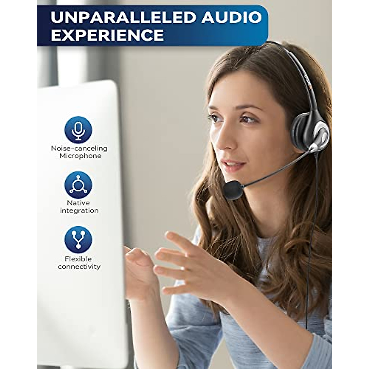 Wantek Corded USB Headsets Mono with Noise Cancelling Mic and in-line Controls, UC Business Headset for Skype, SoftPhone, Call Center, Crystal Clear Chat, Super Lightweight, Ultra Comfort (UC600)