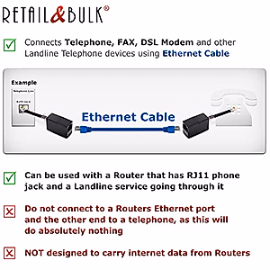 RetailAndBulk (2 Pack) Phone Jack to Ethernet Adapter RJ45 Female to RJ11 Male for Landline Telephone Service