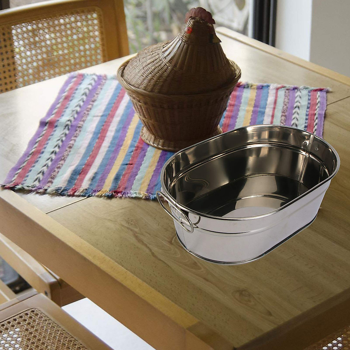 GANAZONO Galvanized Metal Mini Tub Metal Ice Beverage Tub Wine Beer Bottle Bucket Bar Snacks Container Farmhouse Planter for Home Kitchen Wedding Parties Silver