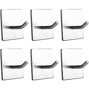 Tysun 6 Pack Self Adhesive Hooks Heavy Duty for Kitchen Bathroom Stick on Hooks for Hanging Towel Hangers Coat Hooks for Bathroom Door Adhesive