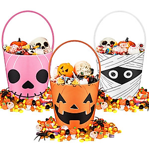 BBTO 3 Pieces Halloween Trick or Treat Bucket Candy Basket Canvas Halloween Party Tote Bags Goody Bucket for Kids Halloween Party Supplies (Halloween Cute Face)