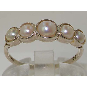LetsBuyGold 925 Sterling Silver Cultured Pearl Womens Band Ring - Sizes 4 to 12 Available