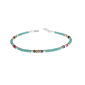 Handmade 925 Sterling Silver, Glass Beads Bracelet for women, Length 6.3"-7.5" / 16-19CM, Adjustable Dainty Turquoise and Multi Color Beaded Bracelet, Boho Jewelry, By MiYa Jewelry Creations