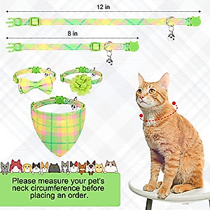 Breakaway Cat Collar with Bow Tie and Bell, Cute Flower & Bandana, 3 Pack Safety Buckle Kitten Collars, Adjustable Pet Collar for Girl Boy Cats Puppy (Green)
