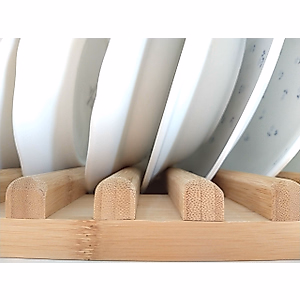 Stock N Wares Bamboo Dish Rack, Regular(0.8" Holder Width 10 Slots), Stylish Low Profile Plate Stand, Dish Drying Rack, Cabinet Plate Stand, 15.56" Lx10 Wx1.38 H (39.53cmx25.40cmx3.49cm)