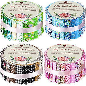 SmoothNovelty 160 Pcs 4 Roll Fabric Strips Assorted Quilting Fabric for Quilting Crafting and Sewing Rolled Cotton for Crafts Blanket Rug Upholstery and Purse Making (Warm Printing Style)