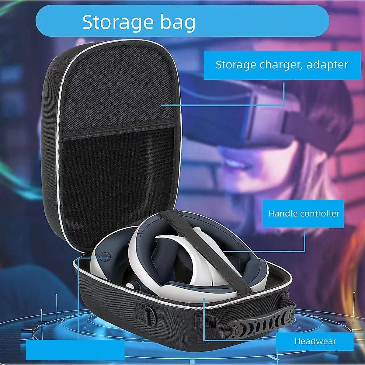 VR Storage Bag Compatible for PS5 VR2/PS VR2, Carrying Case Cover for VR Gaming Headset Hard Travel Box for Virtual Reality Controller EVA Multifunctional Suitcase Pouch Large Capacity