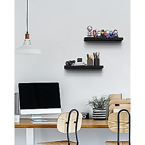 OlarHike Floating Shelves,Black Wall Mounted Solid Wood Books/Cat/Storage/Fake Plant Shelves,Wall Shelves for Home Room Bedroom Decor,Shelf for Bathroom Living Room Kitchen,16inch