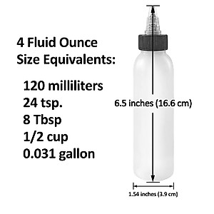 510 Central Cosmo Bottles with Twist Top Dispensing Caps (4oz, 12 pack) - HDPE Plastic Bullet Shape - Made in USA