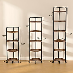 ousamili Corner Shelf Stand, 6-Tier Corner Bookshelf, Corner Plant Stand with Metal Frame Multi-Purpose Display and Storage Unit for Living Room, Home Office, Rustic Brown (6 Tier)