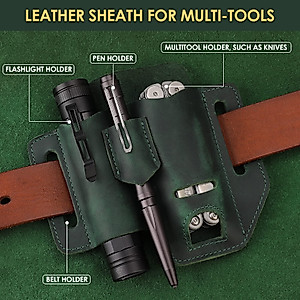 KEVANCHO Multitool Sheath for Belt, Leather Tool Pouch Belt Holster Bag, EDC Pouch Pocket Organizer Case for Knife, Flashlight, Tactical Pen, Camping and Outdoor, Gift for Men, Him, Dad