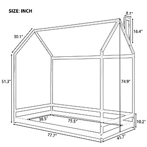 Twin House Bed, Floor Bed, Tent Bed, Wood Bed Frame with Roof for Toddlers Kids Boys Girls Teens, Box Spring Needed, Natural