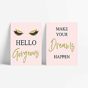 GIFTSFARM Inspirational Wall Art, Bedroom Decor for Women, Pink Room Decor, Teen Girls Fashion Makeup Home Wall Decoration Picture Poster, Bathroom decor, Office Decor (Set of 6, 8X10in, Unframed)