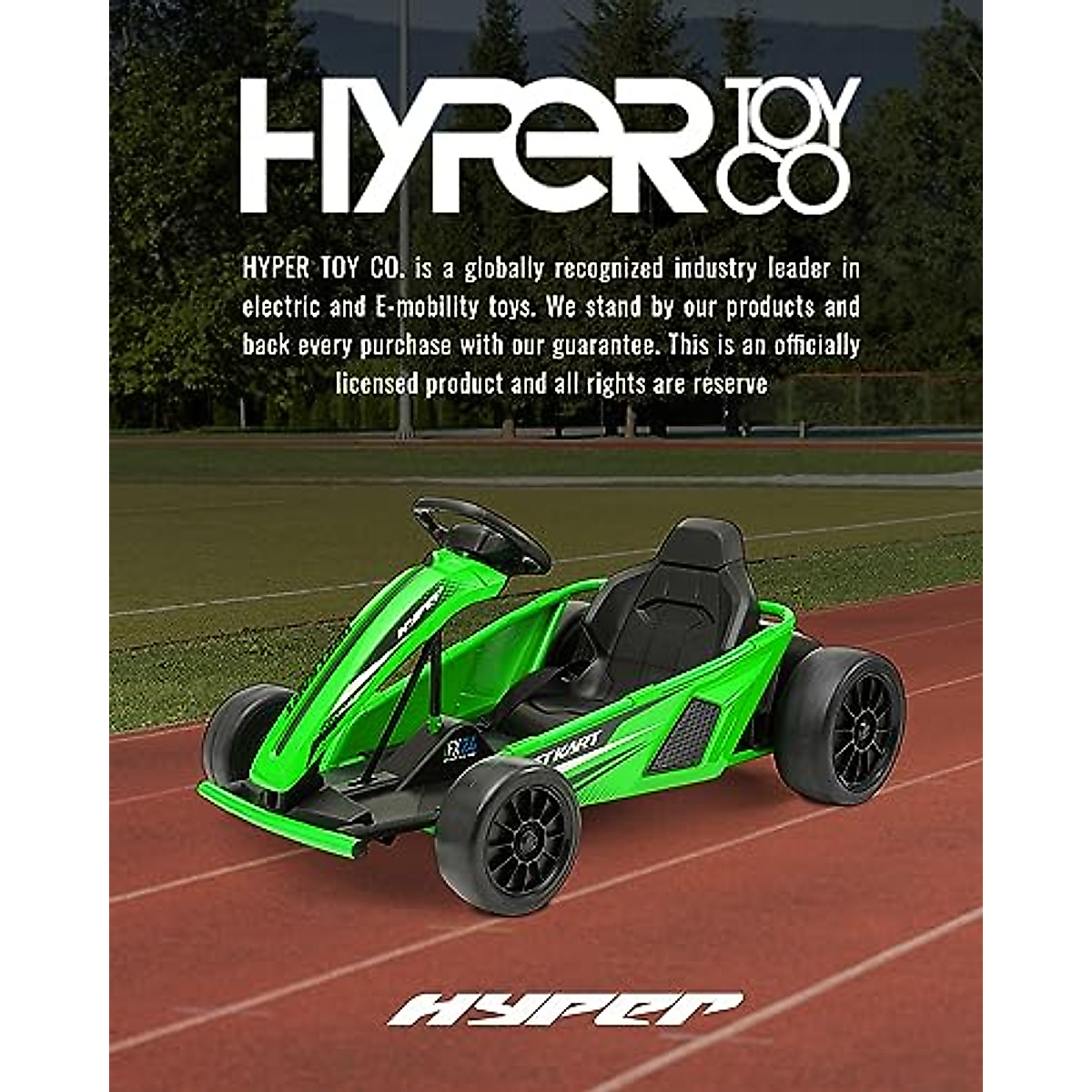 Hyper 24V Ride-On Electric Go Kart for Kids 8-14 Years, 3-Speed Setting with Drift Kart Mode, Foot Accelerated Pedal, Up to 9MPH Speed, 154 Lbs Max Weight, Ergonomic Seat & Sturdy Steel Frame, Green