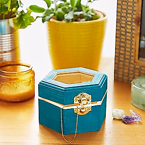 Unfinished Hexagon Wood Jewelry Box with Window and French Buckle (3-Pack)