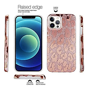 J.west Case Compatible with iPhone 12 Pro Max 6.7-inch, Luxury Saprkle Bling Glitter Leopard Print Design Soft Metallic Slim Protective Phone Cases for Women Girls TPU Silicone Cover Case Rose Gold