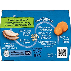 Gerber Mealtime for Baby 2nd Foods Power Blend Baby Food Tubs, Sweet Potato Turkey with Whole Grains, Pureed Baby Food, 2-4 Ounce Tubs/Pack (Pack of 2)
