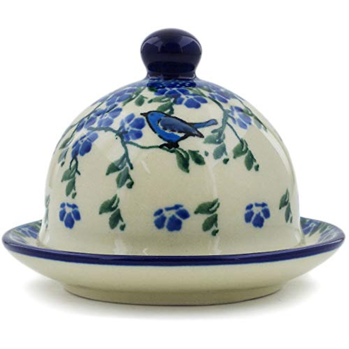 Polish Pottery 3¾-inch Butter Dish made by Ceramika Artystyczna (Blue Bufferfly Theme) + Certificate of Authenticity