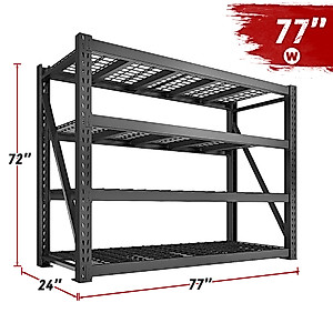 Bepatio 8000 LBS Garage Shelving, 77" W Heavy Duty Steel Shelving Unit Adjustable Metal Shelves for Storage Shelves Utility Shelf for Garage,Basement,Warehouse,Black 77" W*24" D*72”H