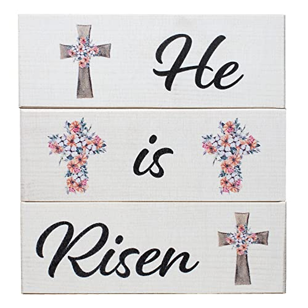 JennyGems He Is Risen Wooden Sign Set and Easter Decor, Tiered Tray and Tabletop Easter Decorations, Christian Easter, Made in USA