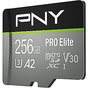 PNY 256GB PRO Elite Class 10 U3 V30 microSDXC Flash Memory Card - 100MB/s, Class 10, U3, V30, A2, 4K UHD, Full HD, UHS-I, micro SD