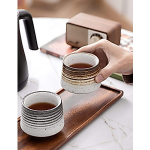 TANG PIN Handcrafted Ceramic Tea Cups Chinese Kung Fu Tea Cup Set of 2, Coffee Mugs for Cappuccino, Ceramic Sake Cups, 6 OZ(Black & White)