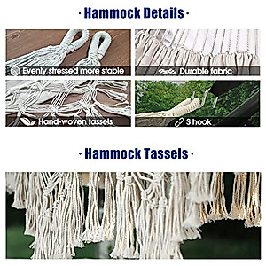 Anyoo Hammock Garden Cotton Hammock Comfortable Fabric Elegant Deluxe Tassels Durable Swing Hammock Up to 450lbs Portable Hammock with Travel Bag,Perfect for Porch Patio Yard Bedroom Outdoor/Indoor