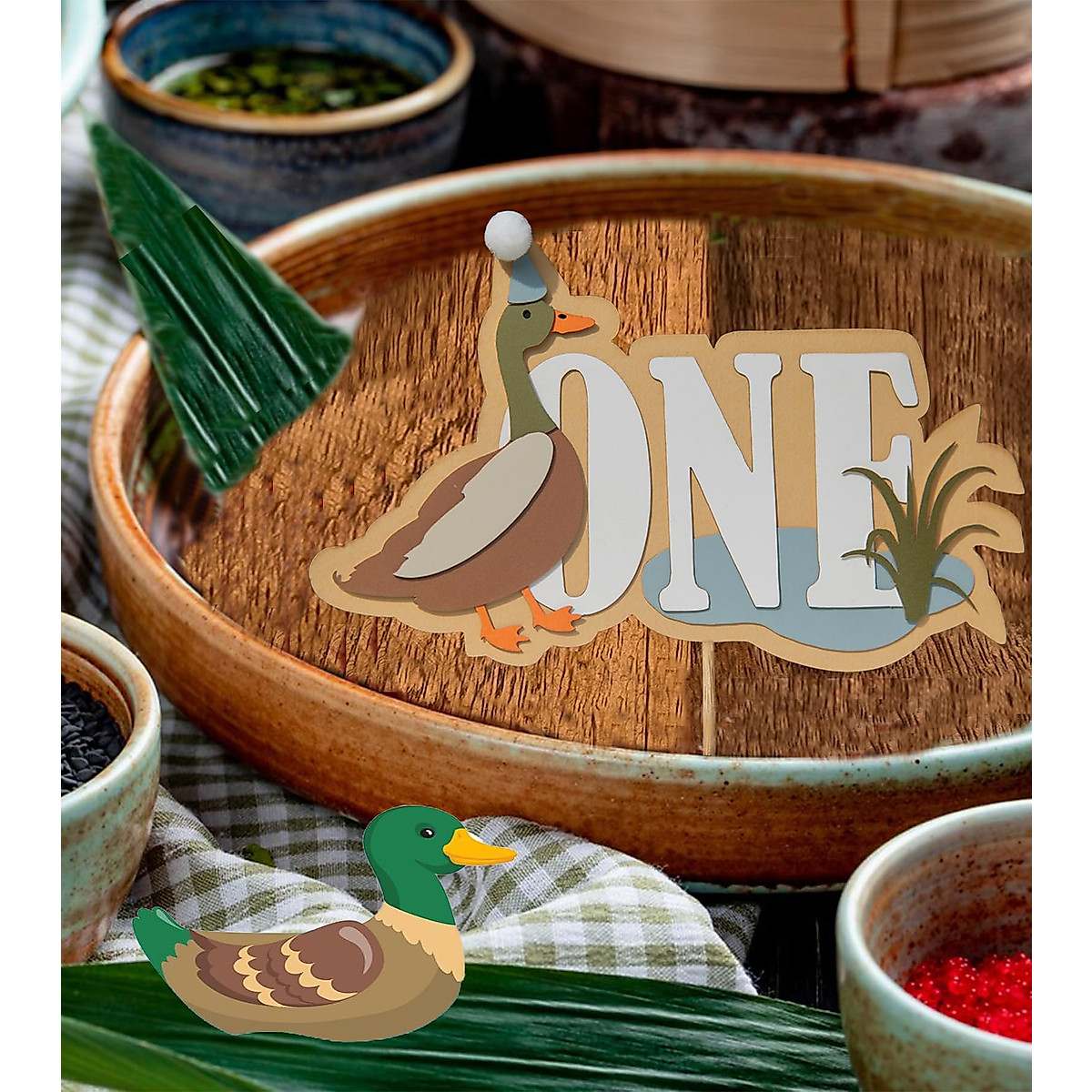 One Lucky Mallard Duck Cake Topper,Mallard 1st Birthday Decoration,Little Duck Hunter Party Decor,Mallard Duck Birthday Party Supplies,Duck Hunting Theme,Lucky Baby Shower Cake Tooper