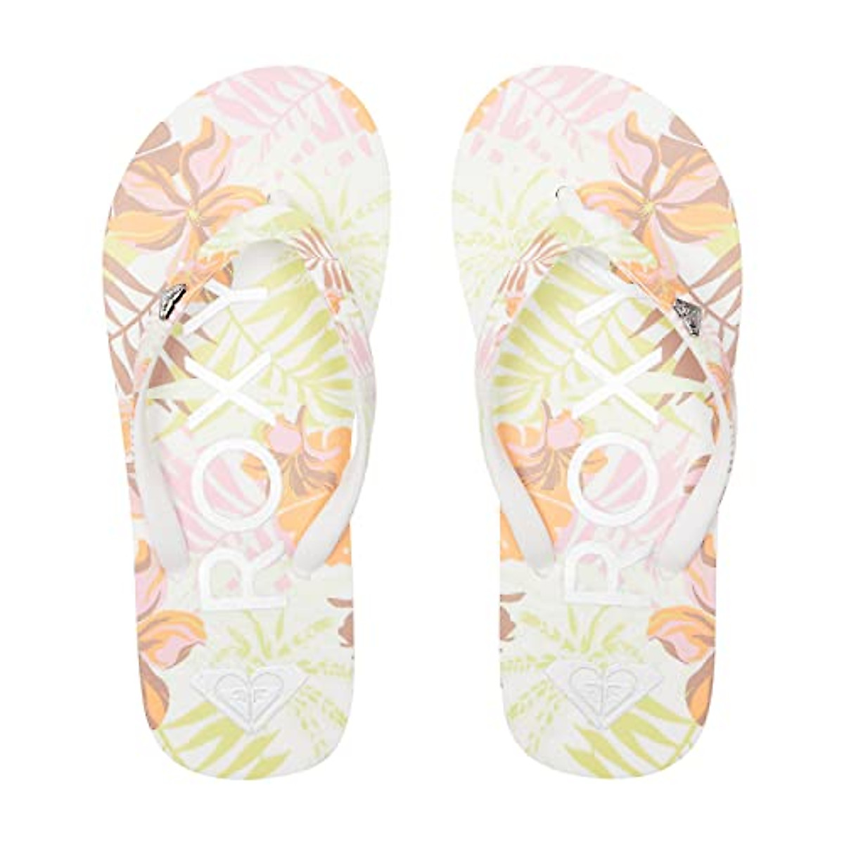 Roxy Girls Rg Pebbles Flip Flop Sandal, White/Orange/Pink 232, 4 Big Kid