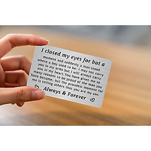 Ptzizi Inspirational Silver Metal Wallet Insert Card, Engraved Encouragement Wallet Card for Son Gift from Mom, To My Son Birthday Graduation Wedding Card Gift A9