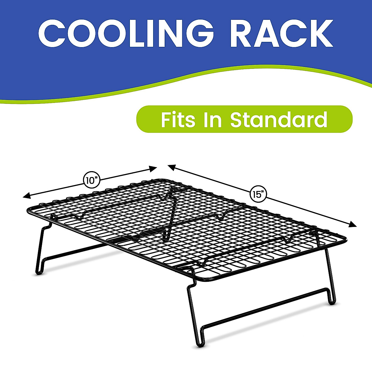 MIU Stackable Cooling Racks for Cooking and Baking with Folding Legs, Multi Tier, Set of 2, Black, Wire Grid Stainless Steel, Kitchen Counter and Oven Safe