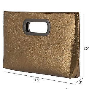 Crushed Metallic Top Handle Clutch, Bronze