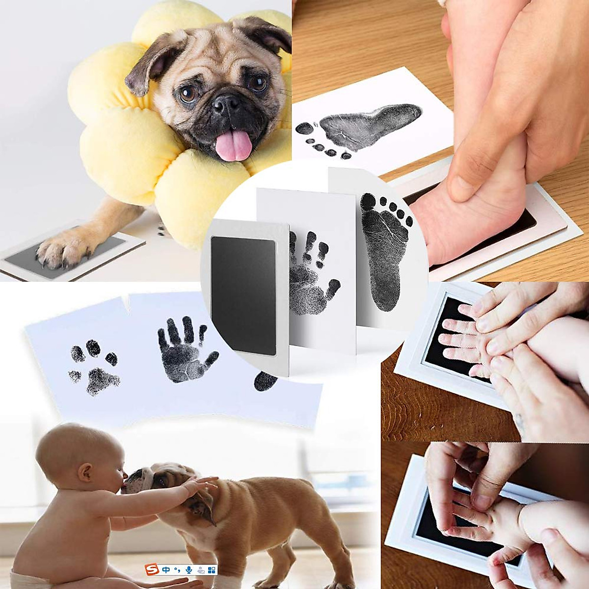 Baby Inkless Handprint Footprint Ink Pads Small Pet Paw Print Ink Kits, Non-Toxic for Family Keepsake and Baby Gift(4 Ink Pads and 8 Imprint Cards)