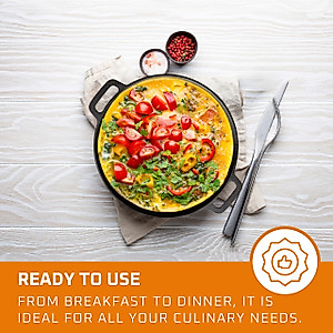 Bruntmor 12-Inch Pre-Seasoned Cast Iron Skillet Pan - Pizza Pan with Dual Large Loop Handles - Ideal as Camping Skillet and Fry Pan - Oven Safe and Electric Stovetop Compatible - Black