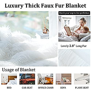 JONIYEAR Extra 2.8" Long Hair Fluffy Faux Fur Throw Blanket 50" x 60", Luxury Soft Decorative Fuzzy Furry Blanket for Couch, Cozy Plush Shaggy Blankets for Sofa Bed, Cute Lovely Blanket for Pet, White