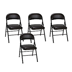 COSCO Deluxe 8 Foot x 30 inch Fold-in-Half Blow Molded Folding Table, Black & COSCO Vinyl Folding Chair, 4 Pack, Black