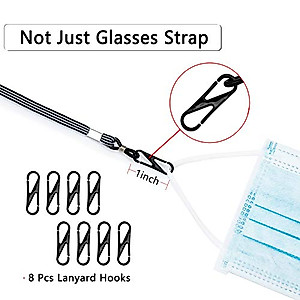 Premium Eyeglasses Strap, Ftojos 4 PCS Eye Glasses String Holder Chains for Men and Women, Adjustable Sunglasses Strap Neck Retainer, Elastic Eyeglass Cord with 8 Lanyard Clips Hooks