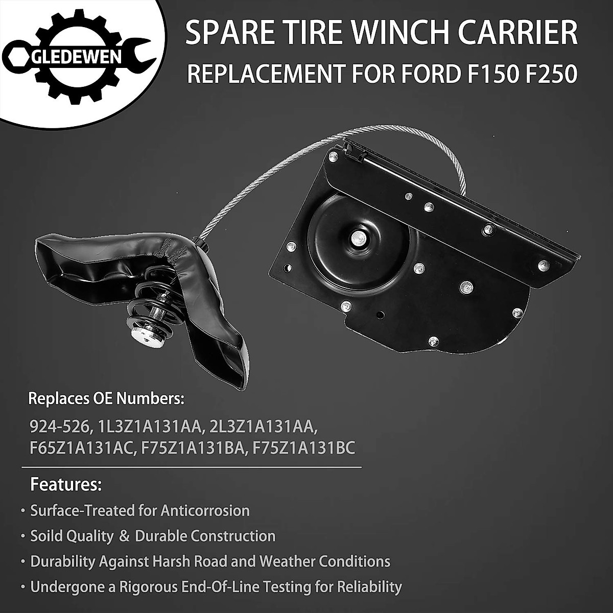 Gledewen Spare Tire Hoist Spare Tire Winch Carrier | Replacement for 1997-2003 Ford F150, 2004 F150 Heritage, 1997-1999 F250, 1997 F250 HD | Replaces# 924-526, 1L3Z1A131AA, 2L3Z1A131AA