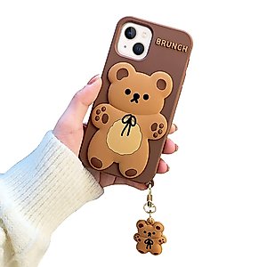 DOGODON Creative 3D Case for iPhone 13 Mini Soft Silicone Cute Animal Cartoon Kawaii Girls Women Teenager Shockproof Protective Cover 2021 5.4 Inch (Bear with Pendant)