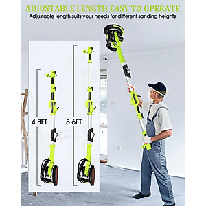 Drywall Sander, MYTOL 7.2A Electric Wall Sander with Vacuum Dust Collection, 6 Adjustable Speeds 900-1800RPM, LED Light, Extendable Handle, Foldable Electric Drywall Sanders 12Pcs Sanding discs-H21K3