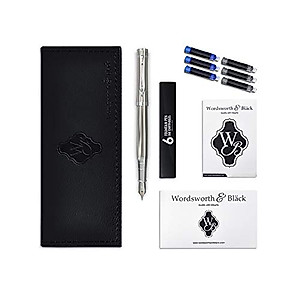 Wordsworth & Black Fountain Pen Set, Medium Nib, Includes 24 Ink Cartridges and Ink Refill Converter, Gift Case, Journaling, Calligraphy, Smooth Writing Pens [Silver Chrome] Perfect for Men and Women