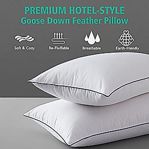 APSMILE Goose Feather Down Pillows -Single Pack Soft Bed Pillows for Sleeping 100% Organic Cotton Standard Size Hotel-Quality Pillows Insert for Stomach/Back Sleepers