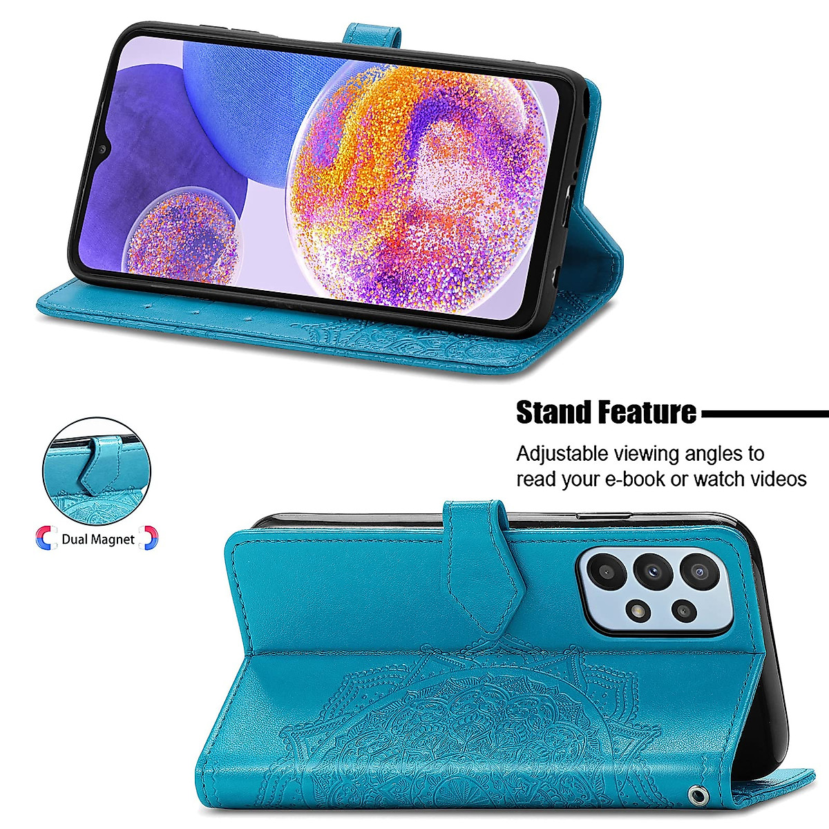 Samsung Galaxy A23 5G Case, Samsung A23 5G Wallet Case for Women Men, Durable PU Leather RFID Blocking Magnetic Flip Wrist Strap Card Holder Phone Case for Galaxy A23 5G / A23 (Blue)