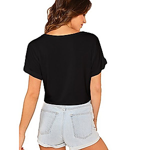 SweatyRocks Women's Casual Round Neck Short Sleeve Soild Basic Crop Top T-Shirt Black X-Small