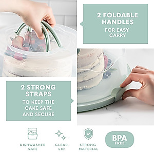 MosJos Round Cake Carrier, BPA-Free Plastic Cake Keeper with Lid, Fits 10” Cakes, Two Secure Side Closures, Dishwasher Safe Cake Transport Container