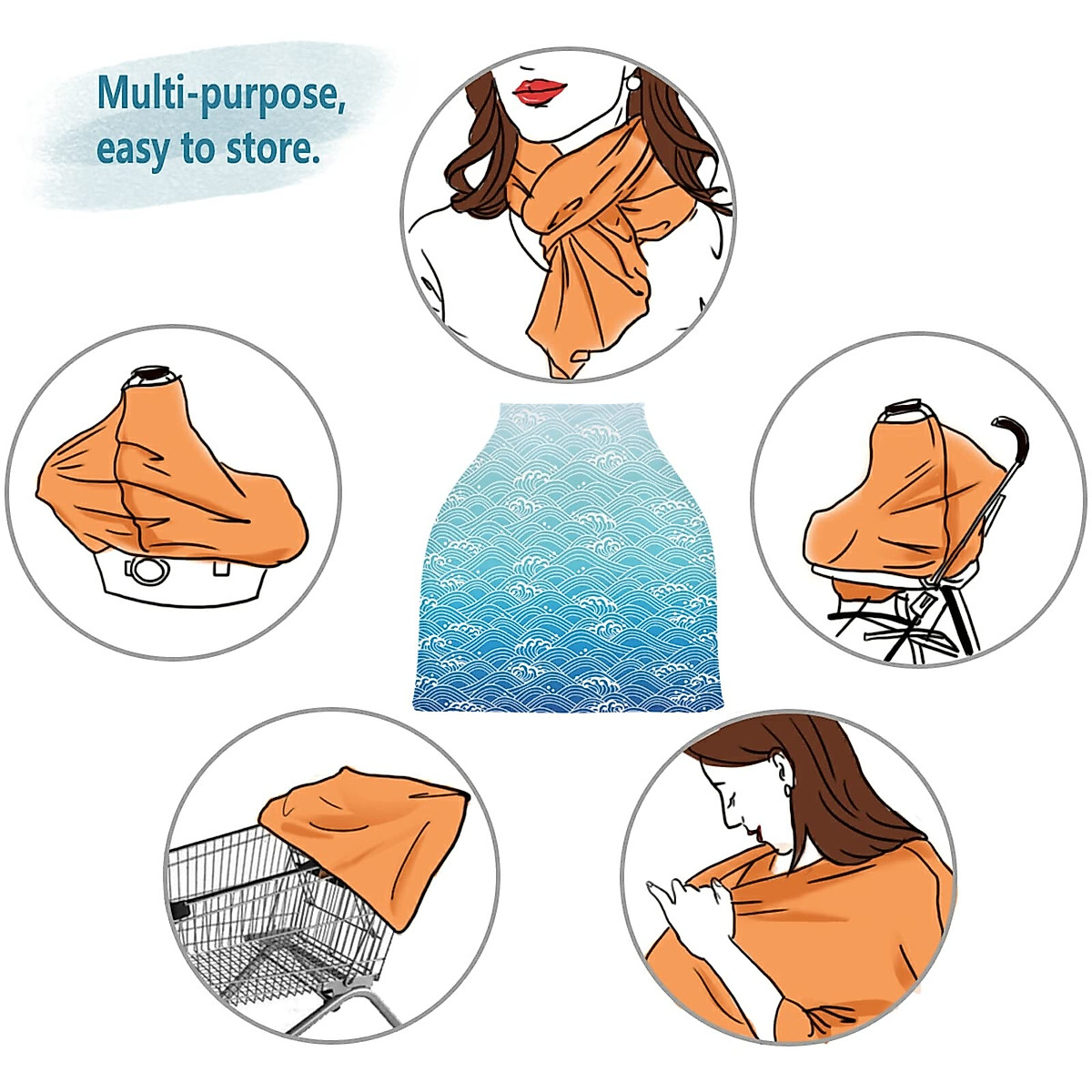 Nursing Cover Breastfeeding Scarf Ocean Wave - Baby Car Seat Covers, Infant Stroller Cover, Carseat Canopy(913h)