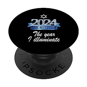2024 Bar Mitzvah Quote Festive Black Blue Decor PopSockets Standard PopGrip