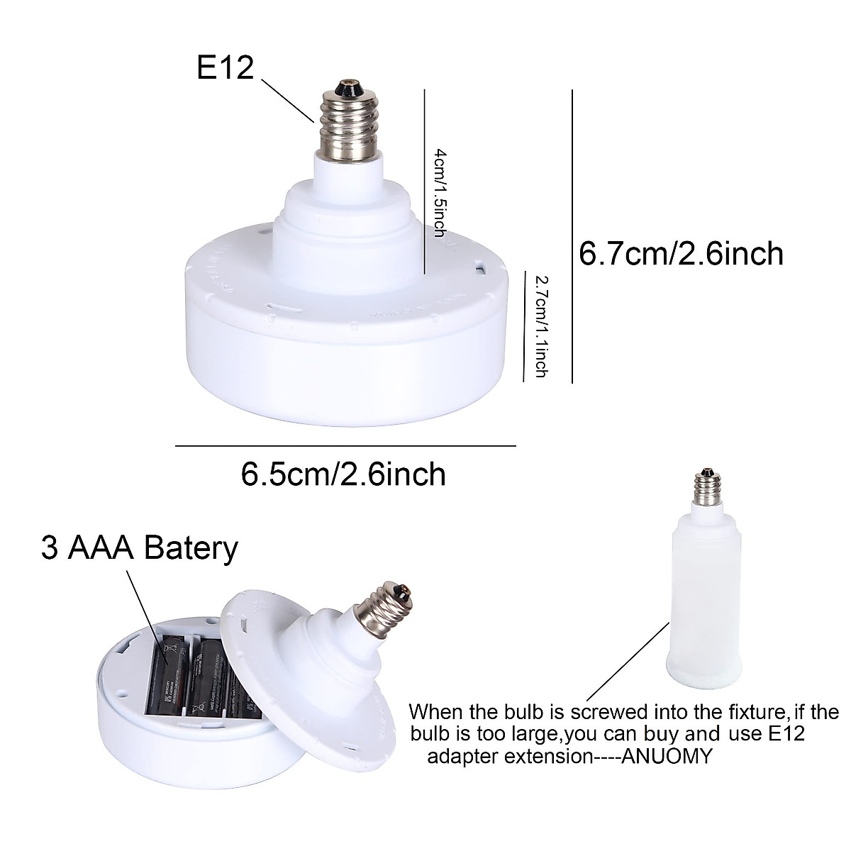 ANUOMY E12 Battery Operated Light Bulb,Screw in Puck Lights with Remote,Battery Powered LED Light Bulbs Small Puck Light for Not Electricity Wall Sconce Hanging Lamp Pendant Light